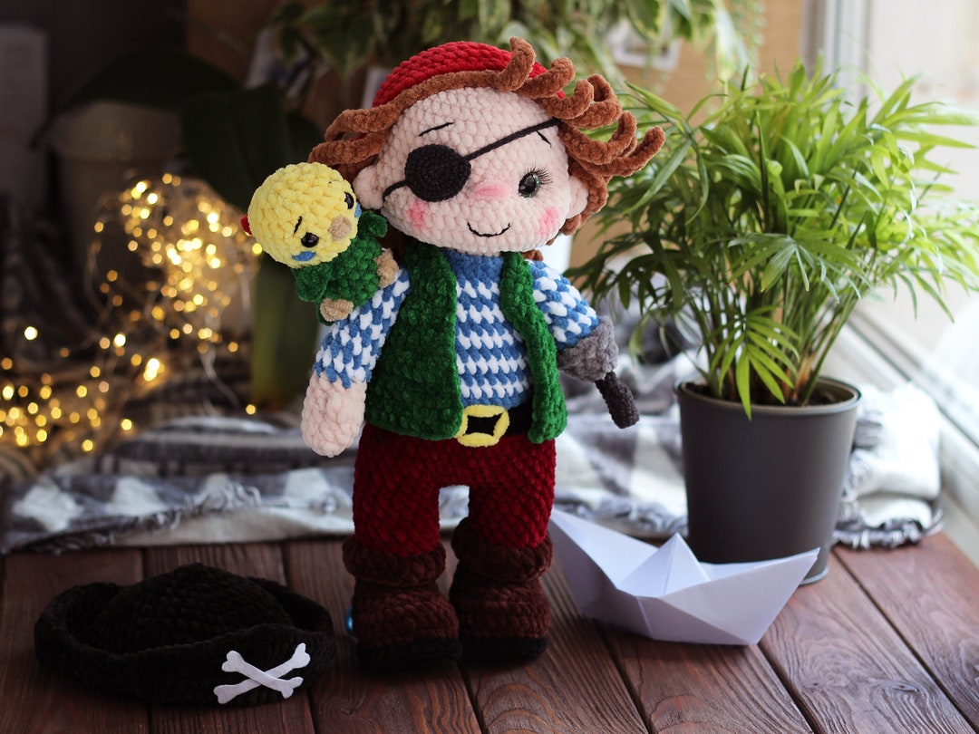 Pirate Plush Doll, Pirate With Parrot Toy, Gift for Boy, Personalized ...