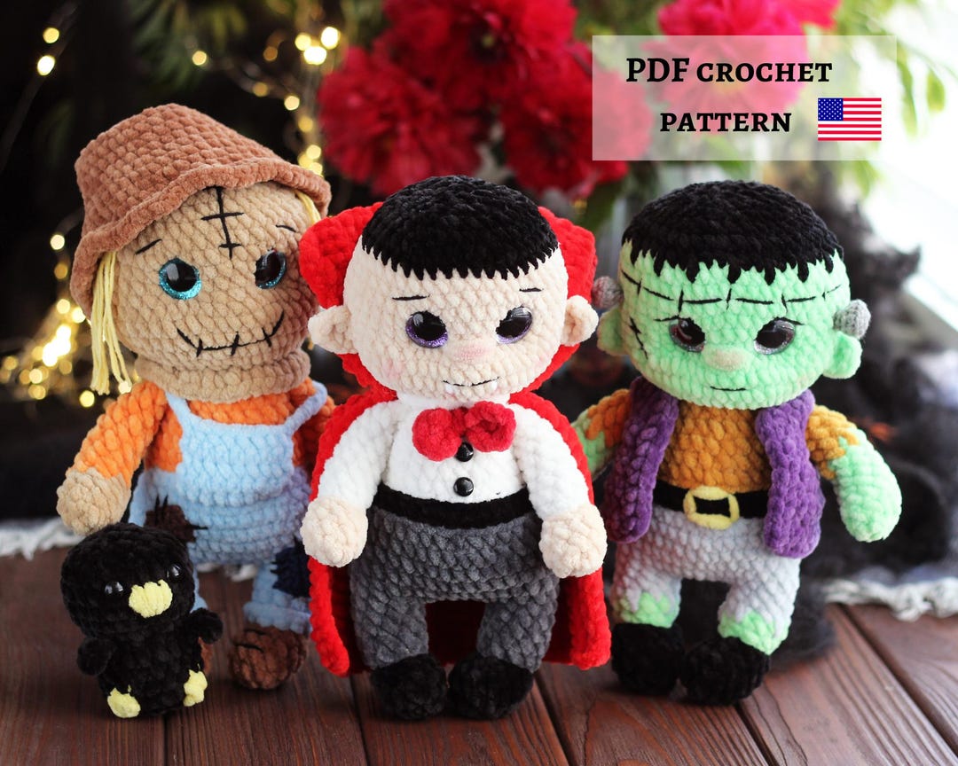Halloween Crochet Pattern Bundle: Scarecrow, Frankenstein, Vampire ...