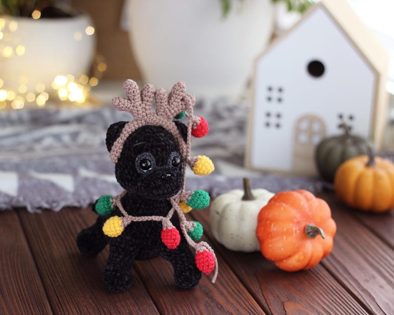 Crochet Black Pug Toy, Handmade Amigurumi Dog Gift, Cute Puppy Plush ...