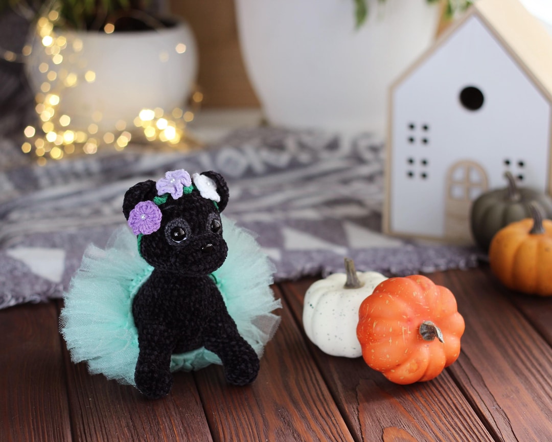 Crochet Black Pug Toy, Handmade Amigurumi Dog Gift, Cute Puppy Plush ...