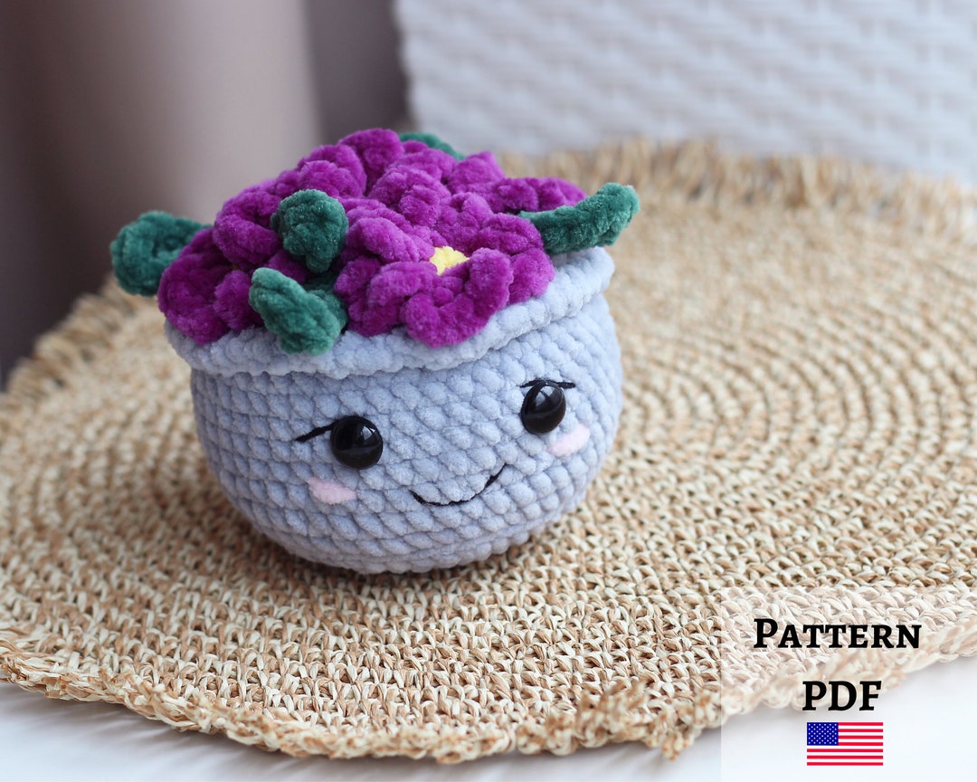 Crochet Violet Pot Pattern, Amigurumi Violet Flower, Crochet Flower ...