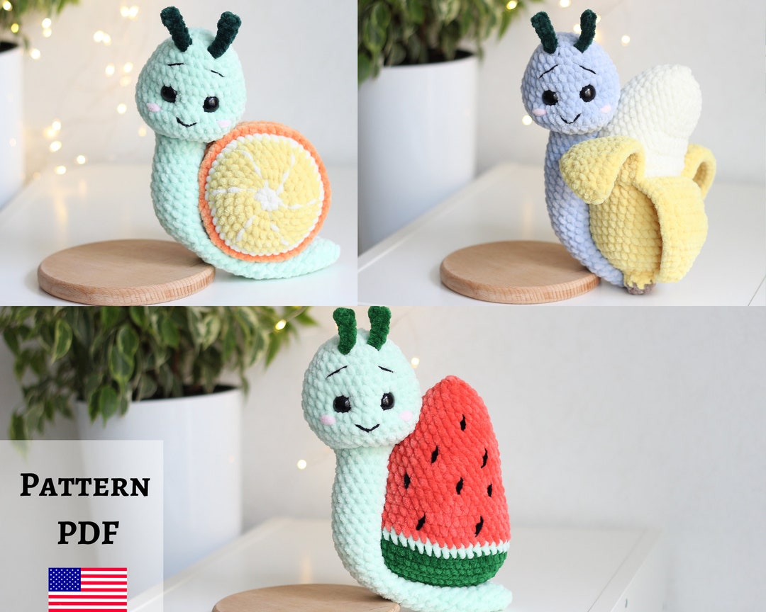 Crochet Snail Pattern, Crochet Plushie Snail, DIY Stuffed Snail ...