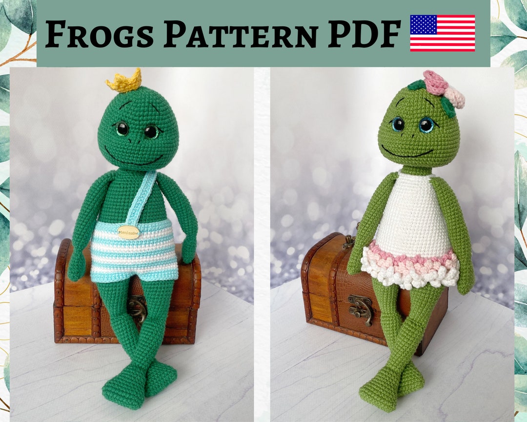 Crochet Frog Pattern, DIY Stuffed Frog, Frog in Dress Toy, Amigurumi ...