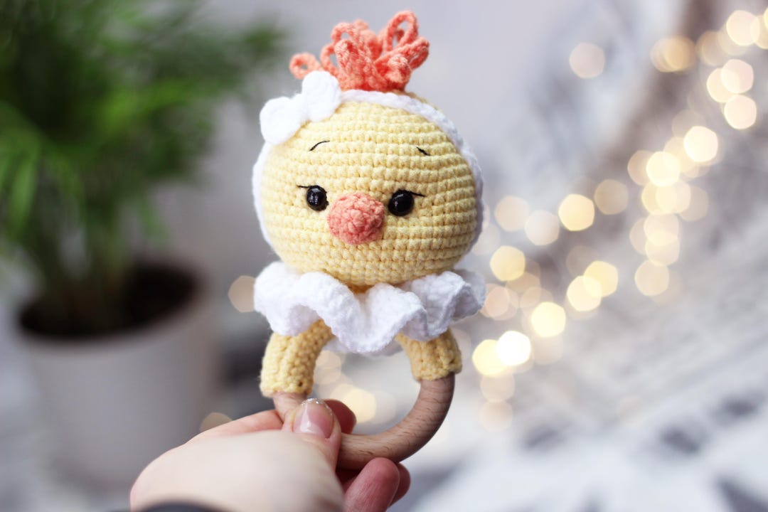 Crochet Chicken Rattle – Baby Shower Gift – Farm Animal Toy – Soft Baby ...
