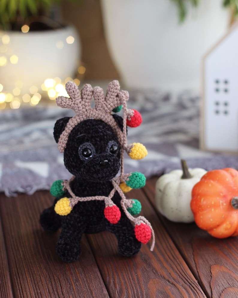 Crochet Black Pug Toy, Handmade Amigurumi Dog Gift, Cute Puppy Plush ...
