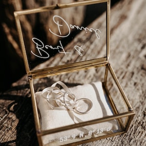 Ring Box Gold With Beige Pillow | Glass Ring Box Square | Personalized ...