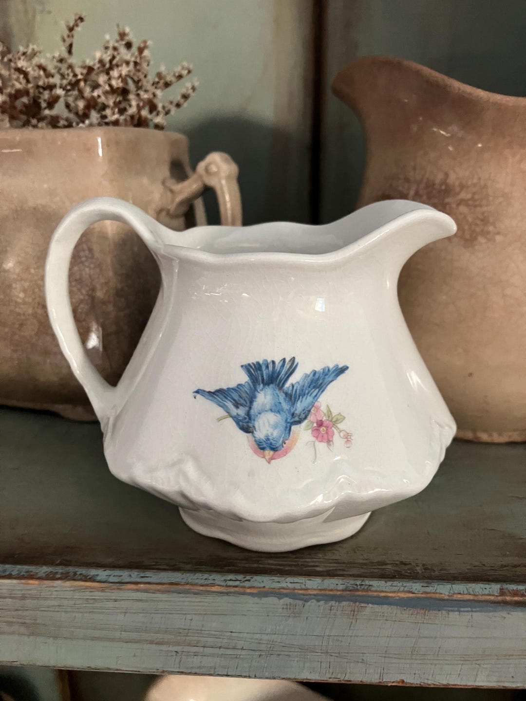 Pretty Ironstone Blue Bird Creamer - Etsy