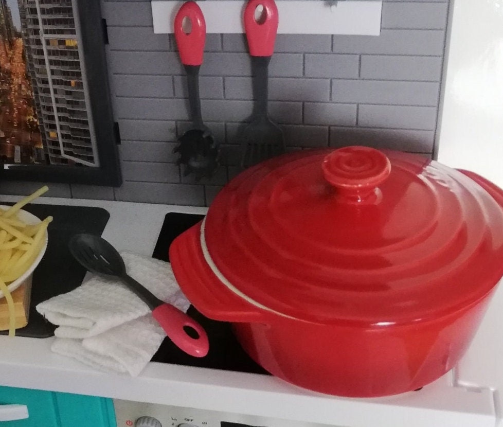 Red Miniature Ceramic Cooking Pot - Kitchen Item for 18 Inch Doll, Oven ...