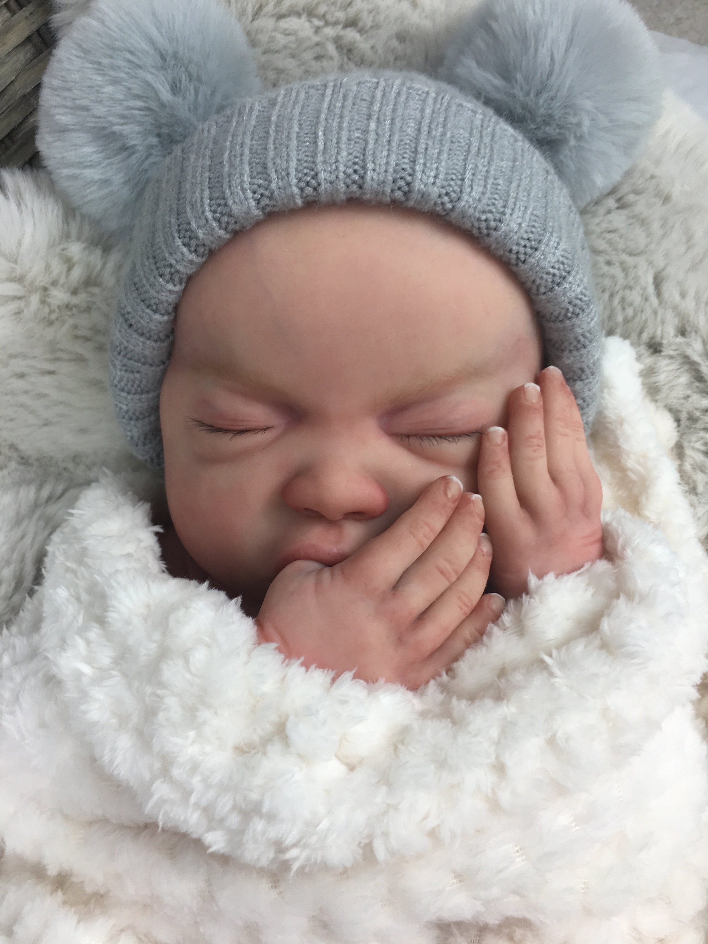 Custom Painted Full Body Silicone Baby Girl Indigo Closed Eyes in Super ...