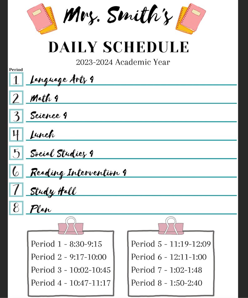Daily Schedule Template - Etsy