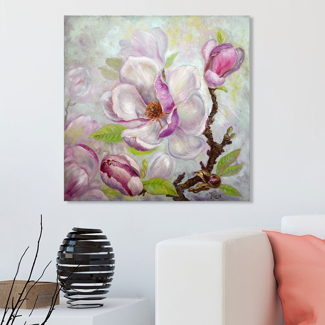 White Magnolia Tree Painting Hand Painted Originalart Magnolia - Etsy