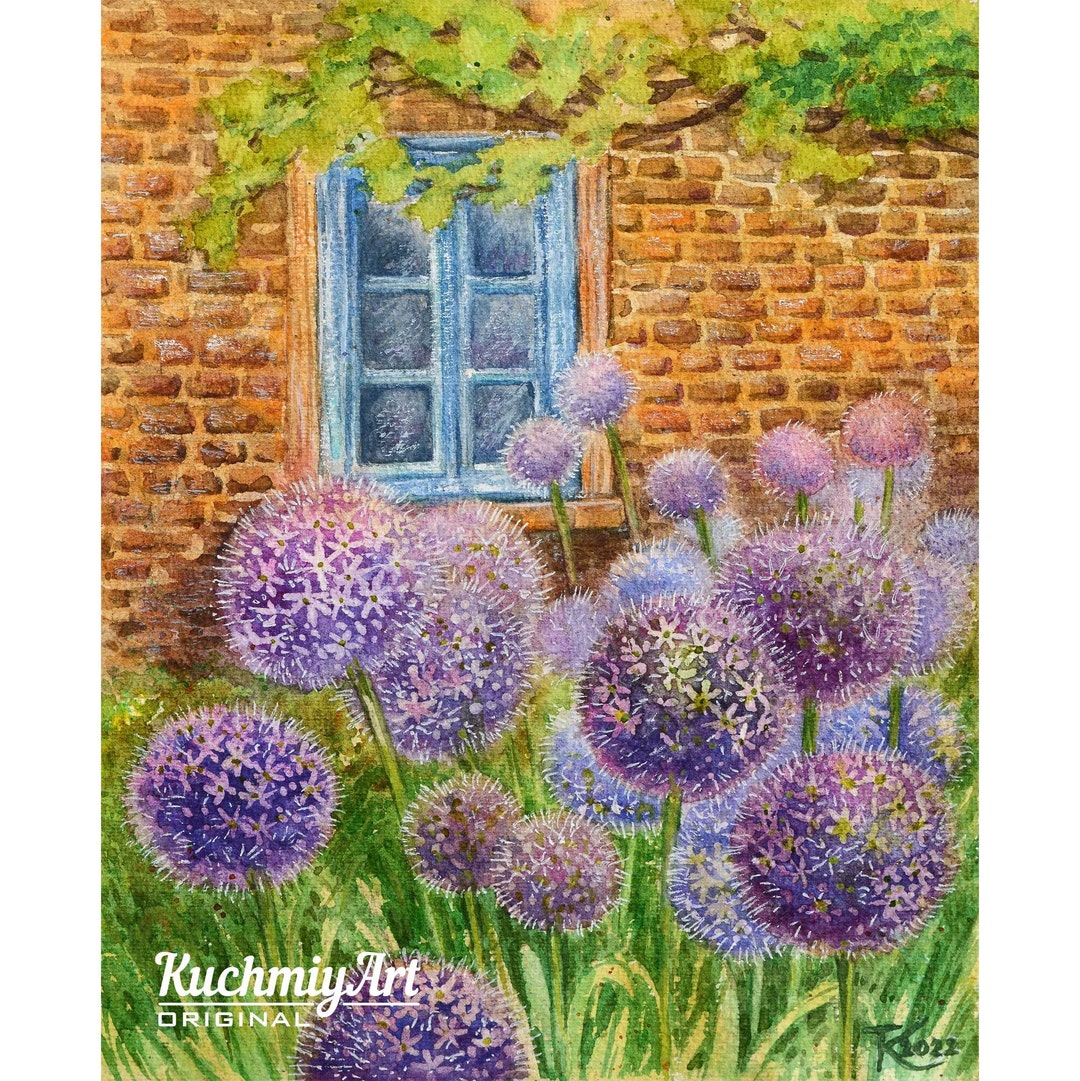 Allium Painting Ornamental Onion Original Art Floral Hand Painted ...