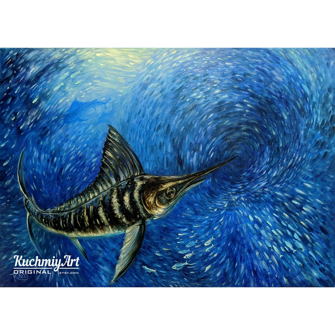 Marlin Painting Original Artwork 20" X 28" Marlin Oil Painting Ocean ...