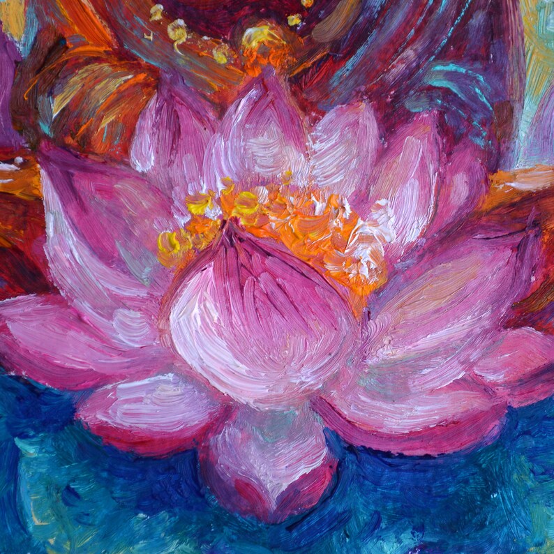 Buddha Oil Painting: Colorful Lotus, Meditative Zen Art (6x6) by ...