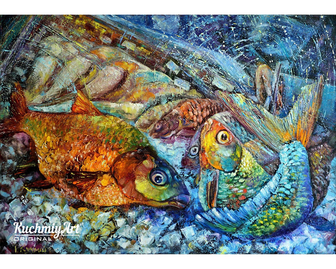 Fish Painting Original Art Large Painting Abstract Art Fish - Etsy