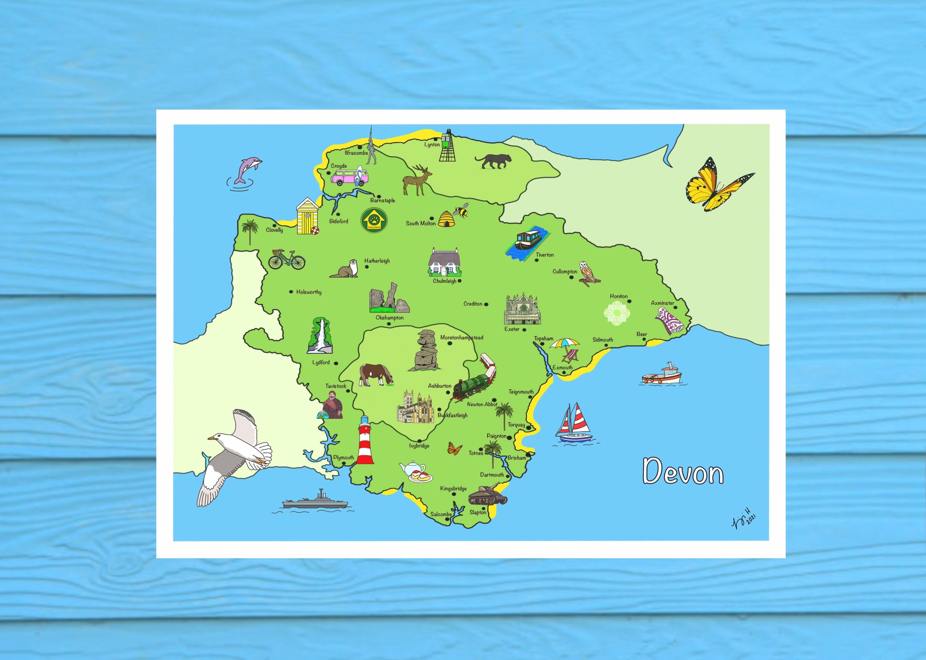 Illustrated map of Devon. A4 digitally hand drawn | Etsy