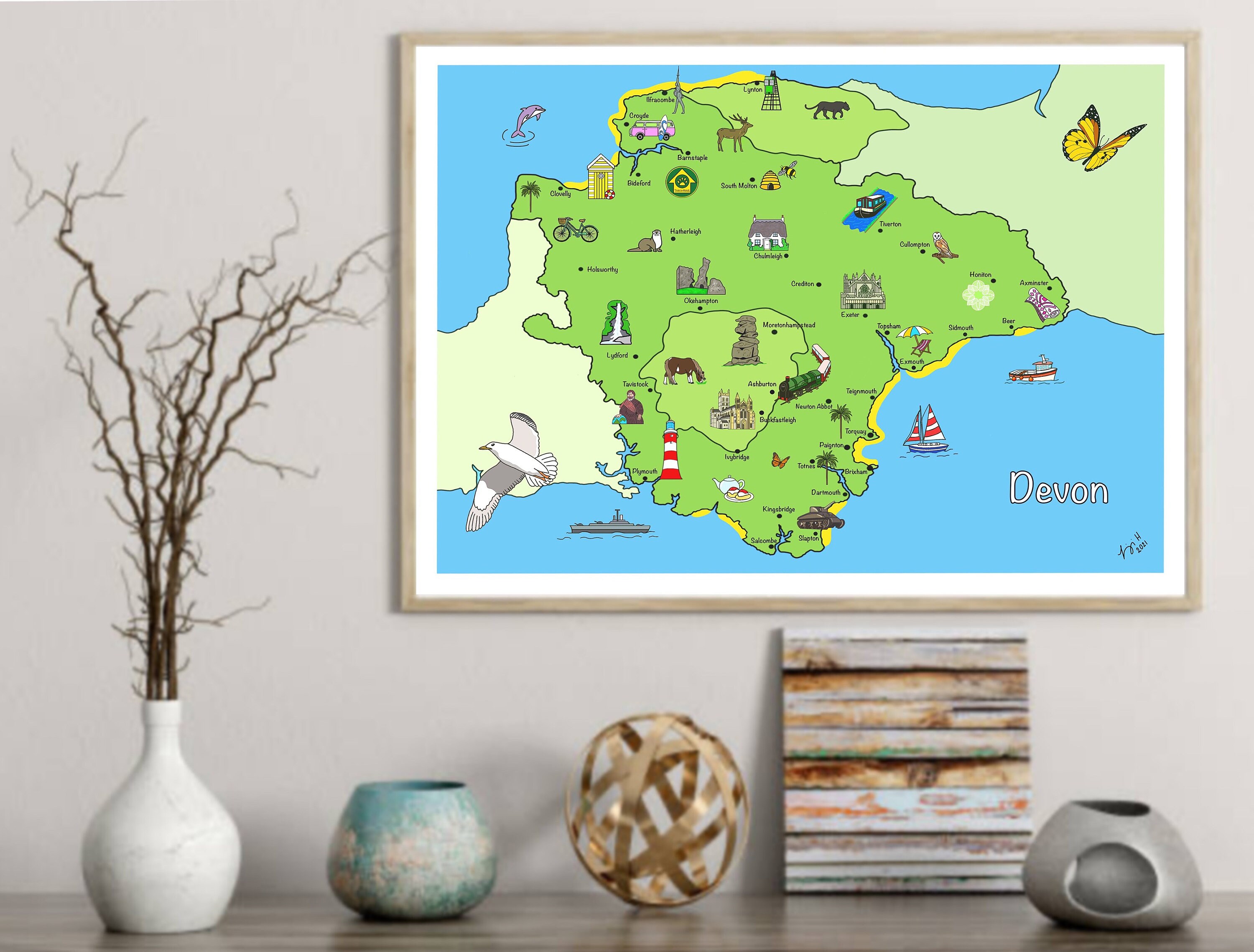 Illustrated map of Devon. A4 digitally hand drawn | Etsy