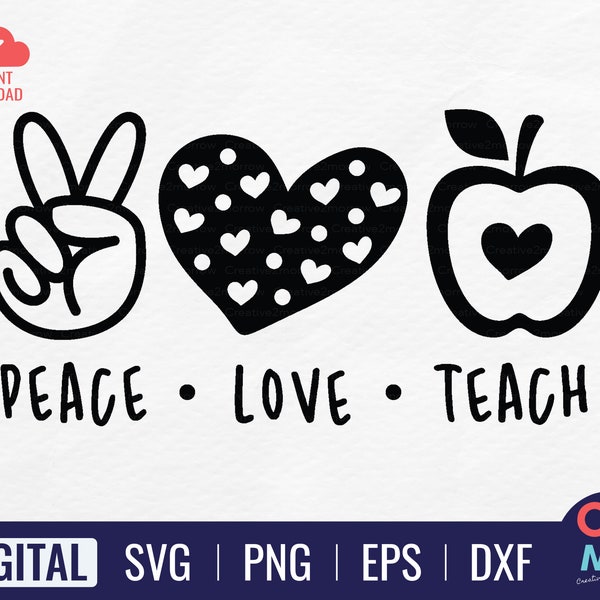 Peace Love Teach Svg - Etsy