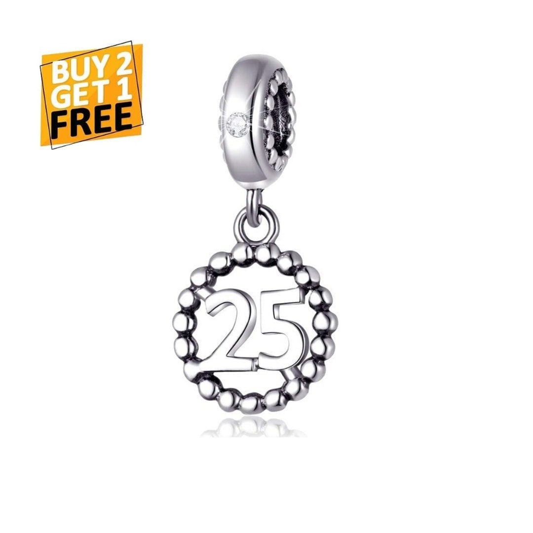 25th Birthday Charm, 25th Anniversary Charm, S925 Silver, Cubic ...
