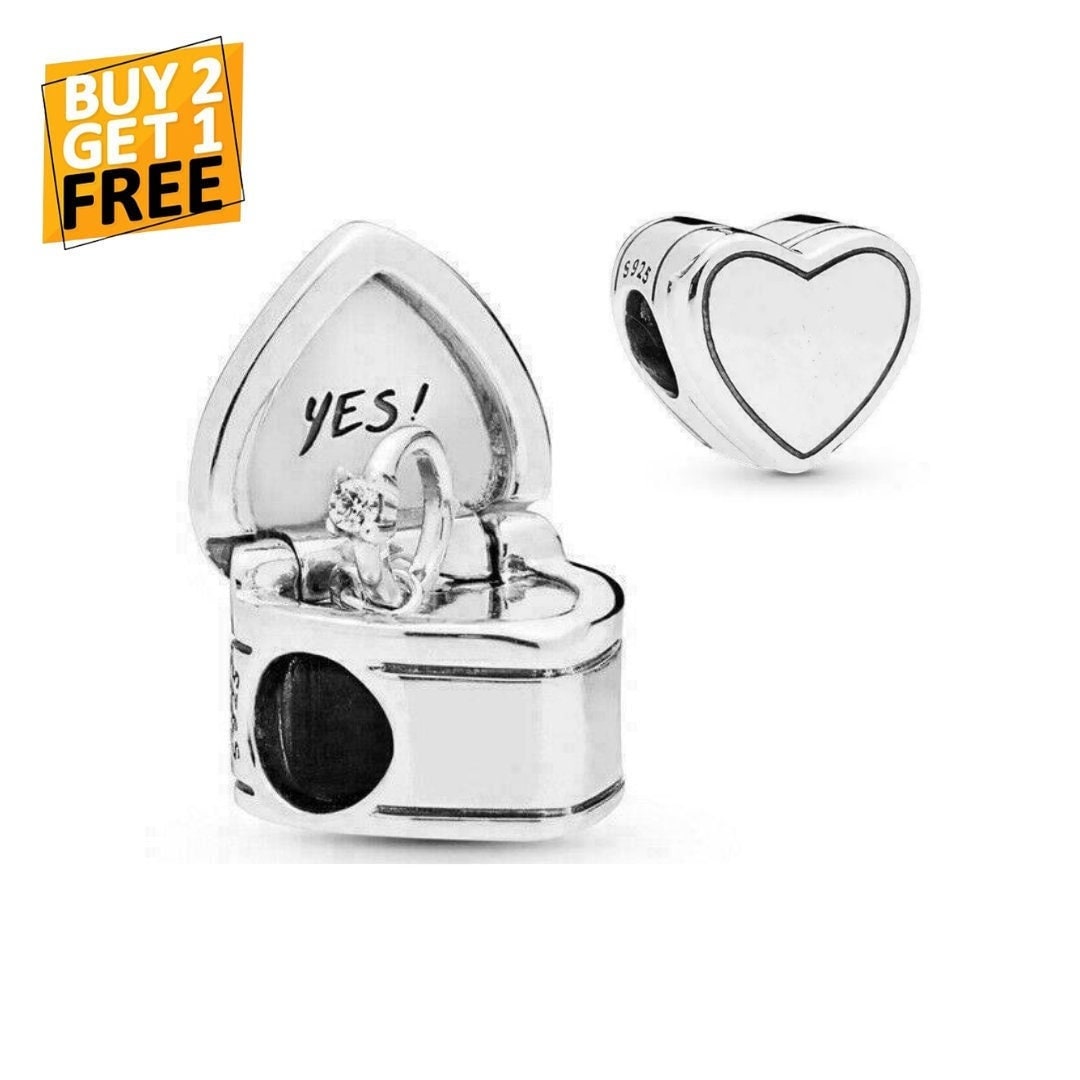 Engagement Ring Charm, Say Yes Heart Charm, Wedding Charm, S925 Silver ...