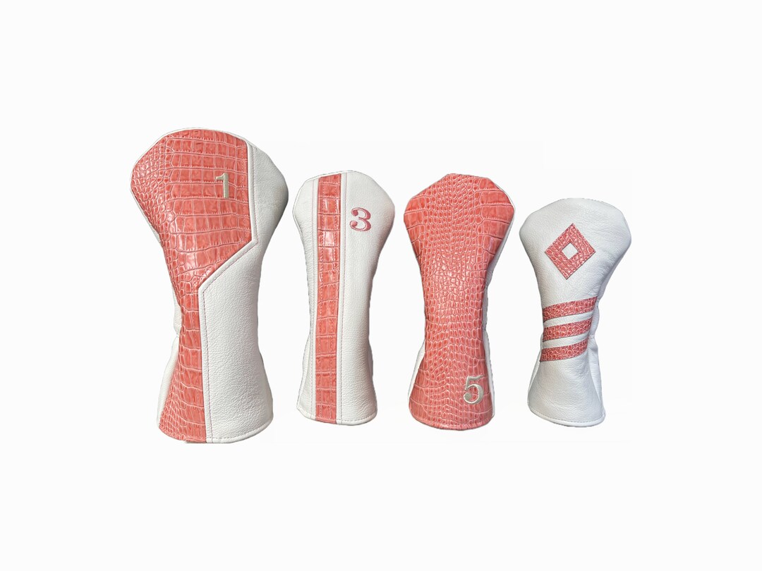 4-piece Set Golf Headcovers in Pink Croc With Smooth Marshmallow ...