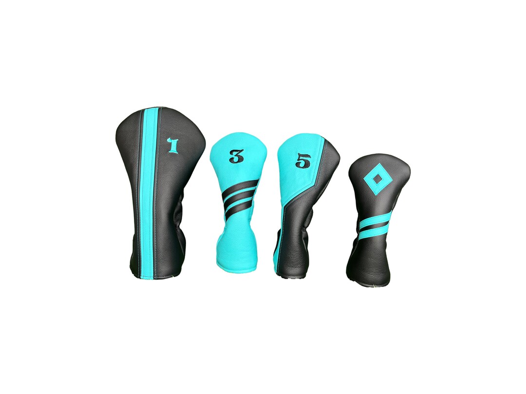 Golf Headcovers in Pebbled Teal With Pebbled Black Leather - Etsy