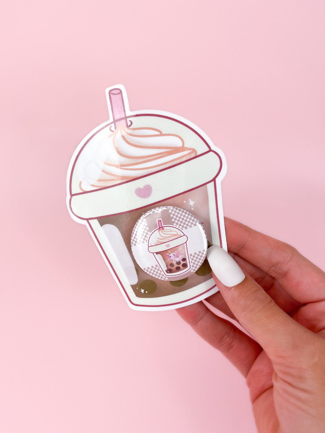 Boba Tea Axolotl Button Badge 37mm Kawaii Accessories - Etsy