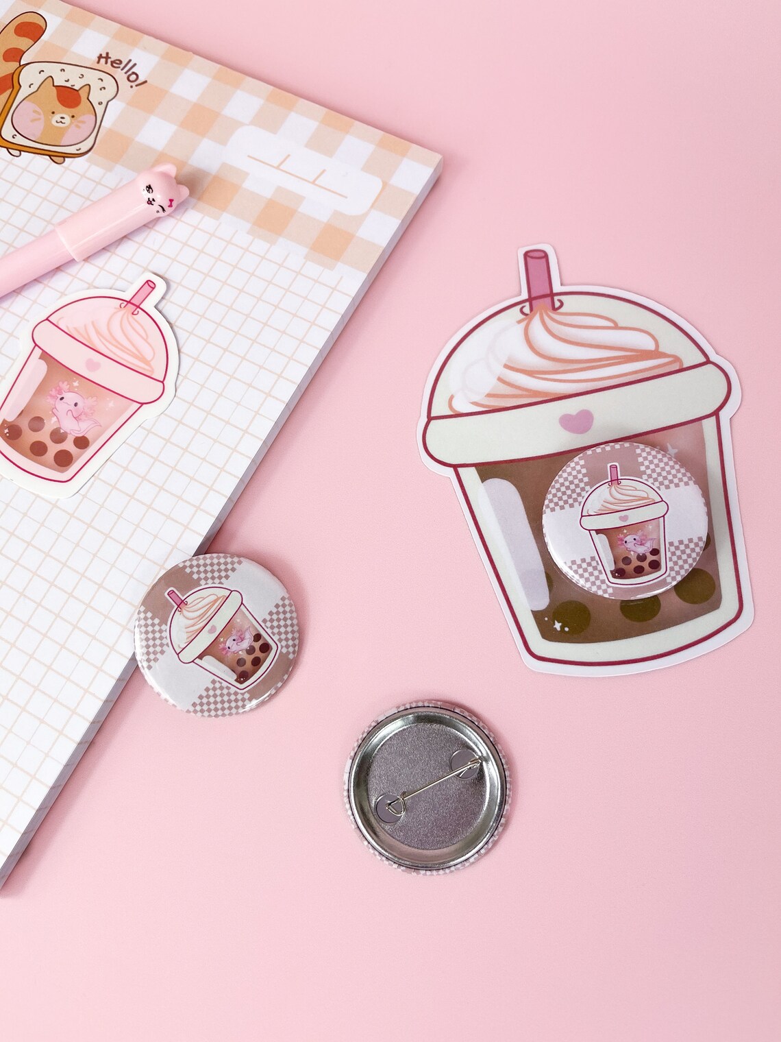 Boba Tea Axolotl Button Badge 37mm Kawaii Accessories - Etsy
