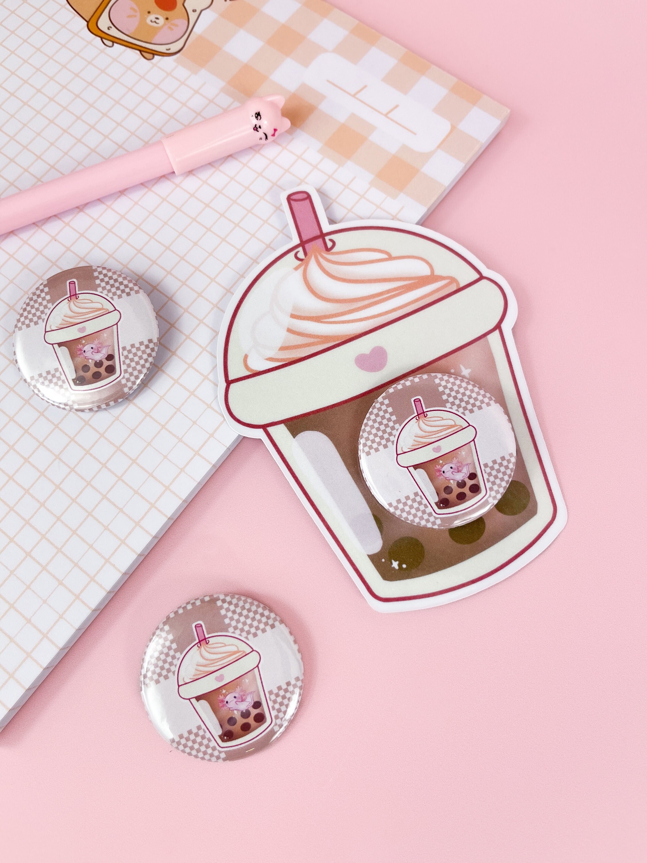 Boba Tea Axolotl Button Badge 37mm Kawaii Accessories - Etsy