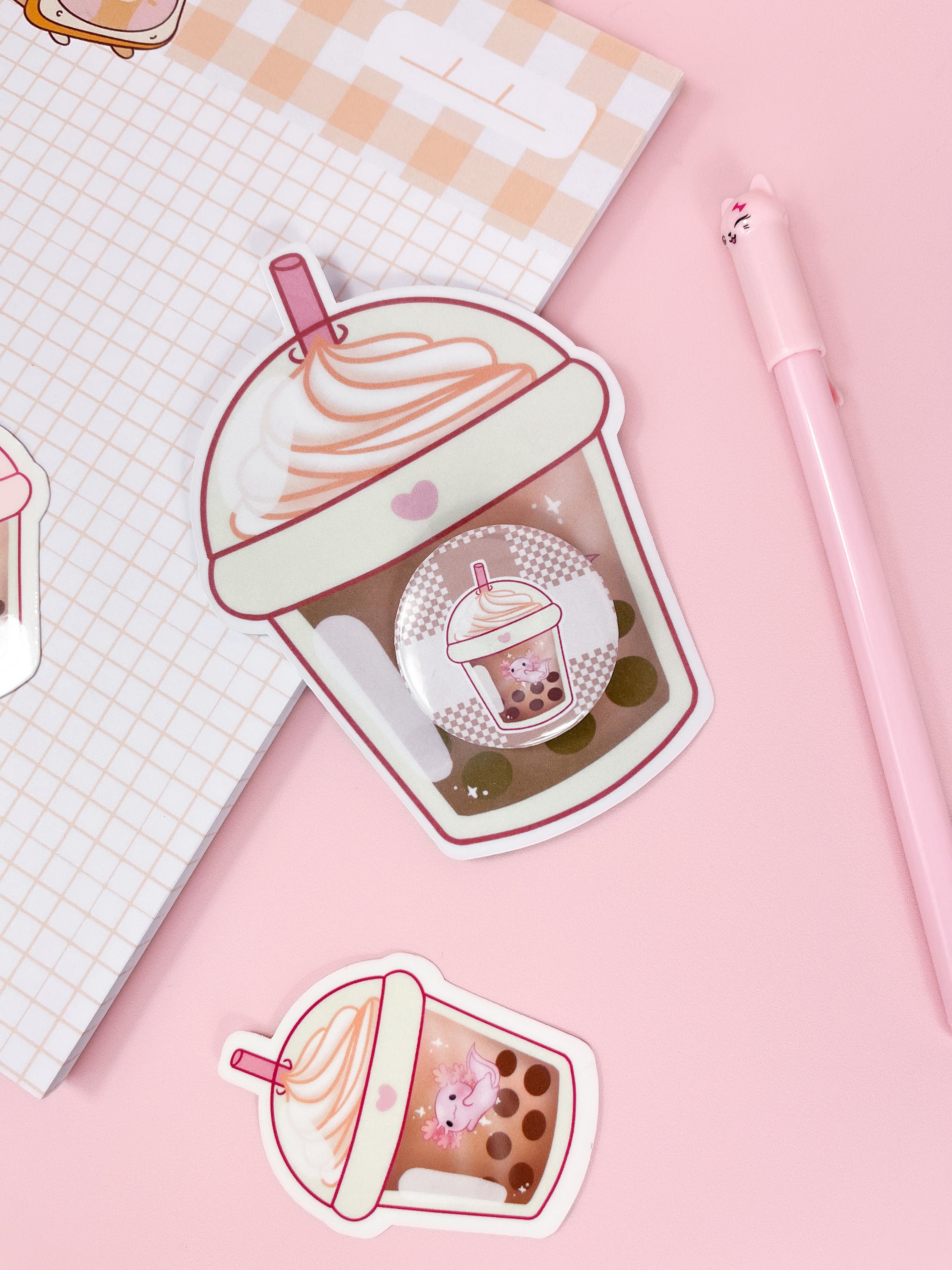 Boba Tea Axolotl Button Badge 37mm Kawaii Accessories - Etsy