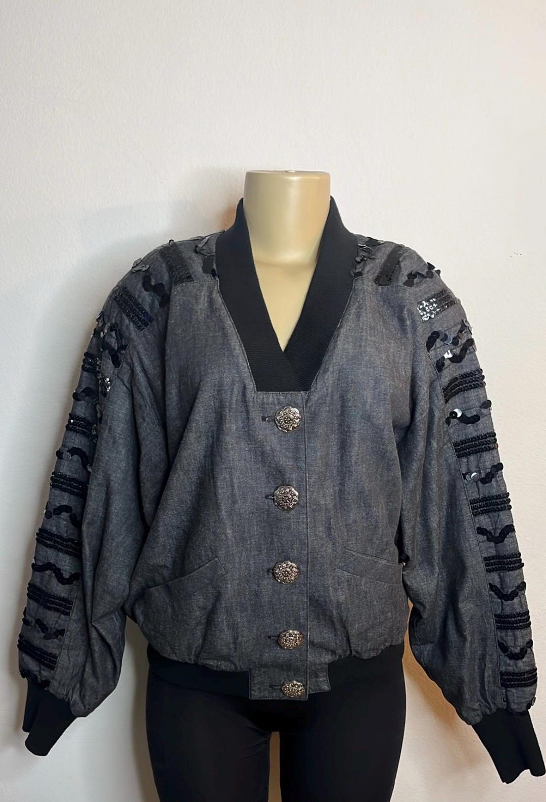 Vintage Howard Wolf Dallas Denim Sequin Bomber Jacket - Etsy