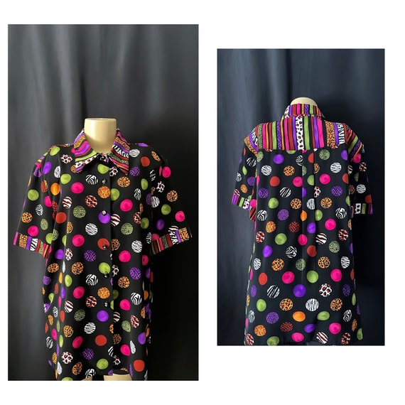 Vintage Brenda Goode Animal Print Polka Dot Blouse - Gem