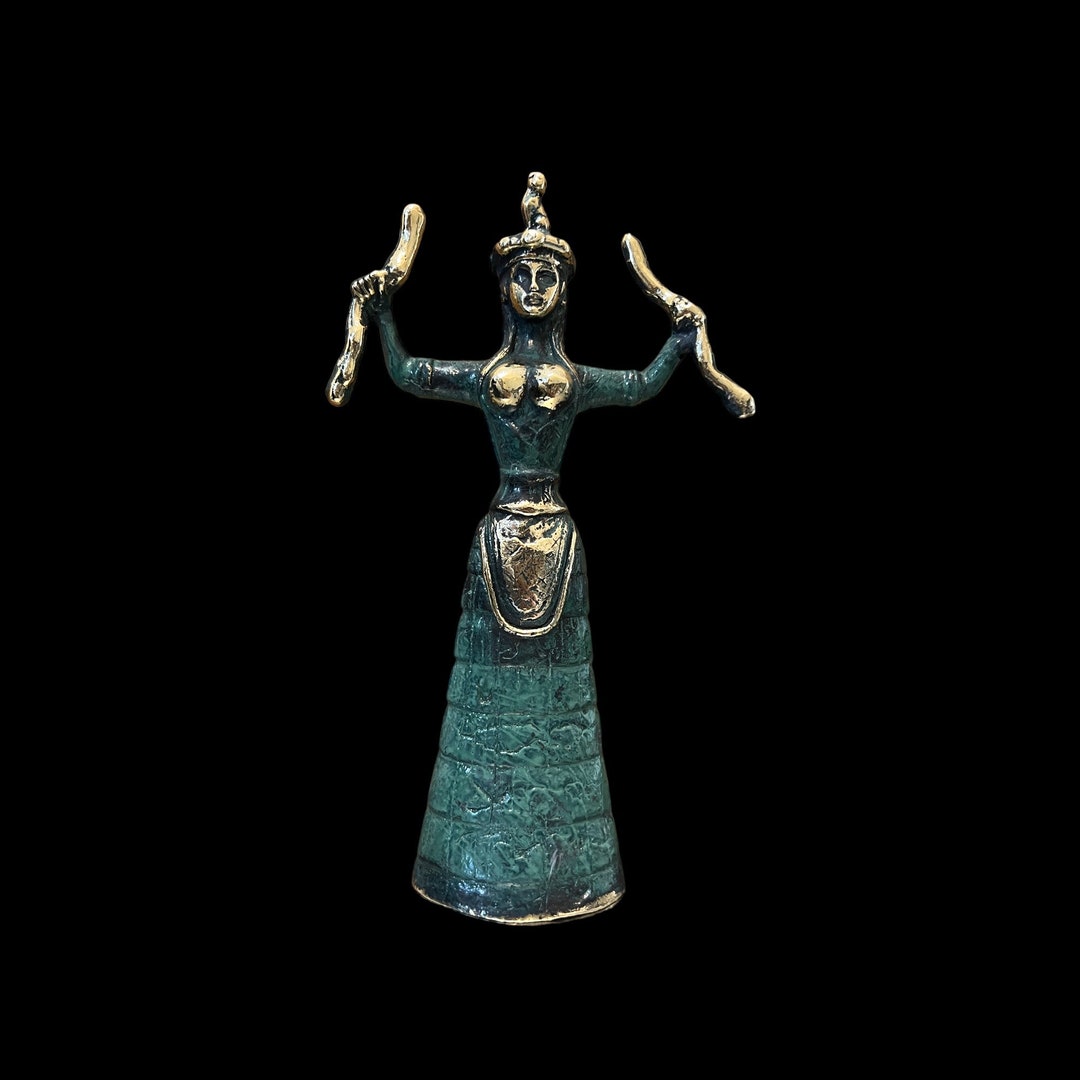 Minoan Snake Goddess Figurines, Bronze Metal Art Sculpture, Museum ...