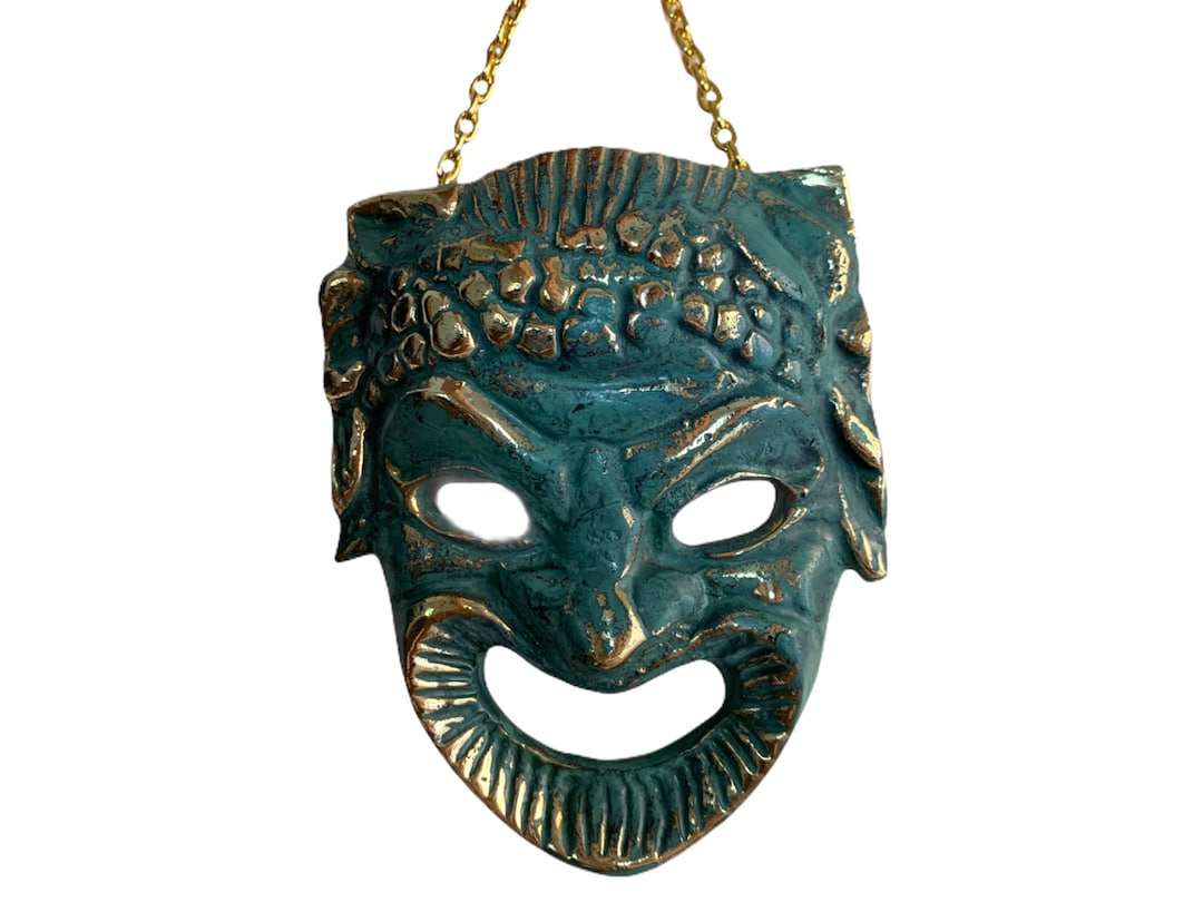 The Greek Mask of an Ancient Theater, Bronze Sculpture, Comedy Mask ...