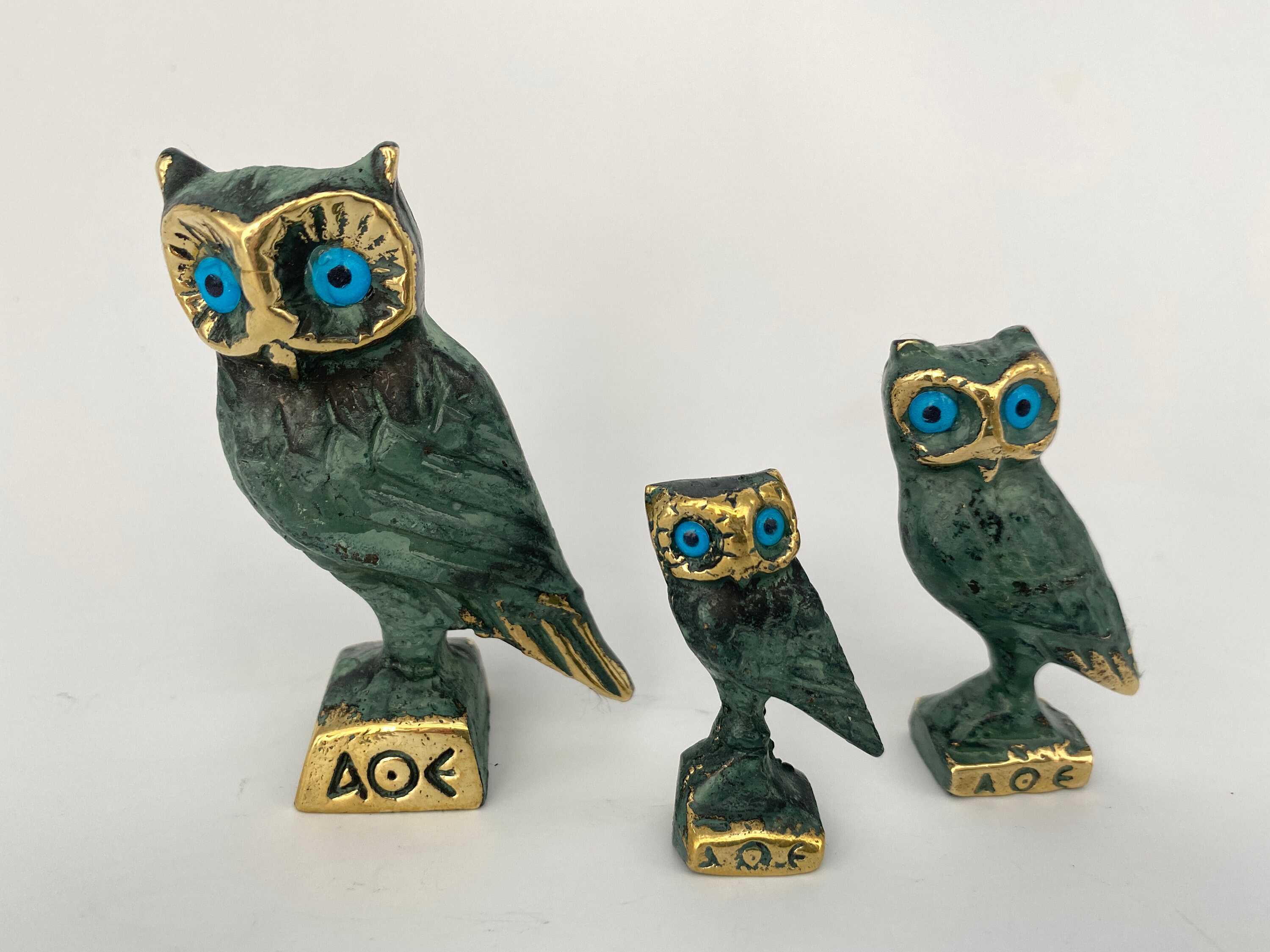Bronze Set Owls of Athena Greek Symbol of Wisdom Metal Art - Etsy
