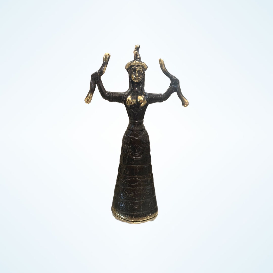 Minoan Snake Goddess Figurines, Bronze Metal Art Sculpture, Museum ...
