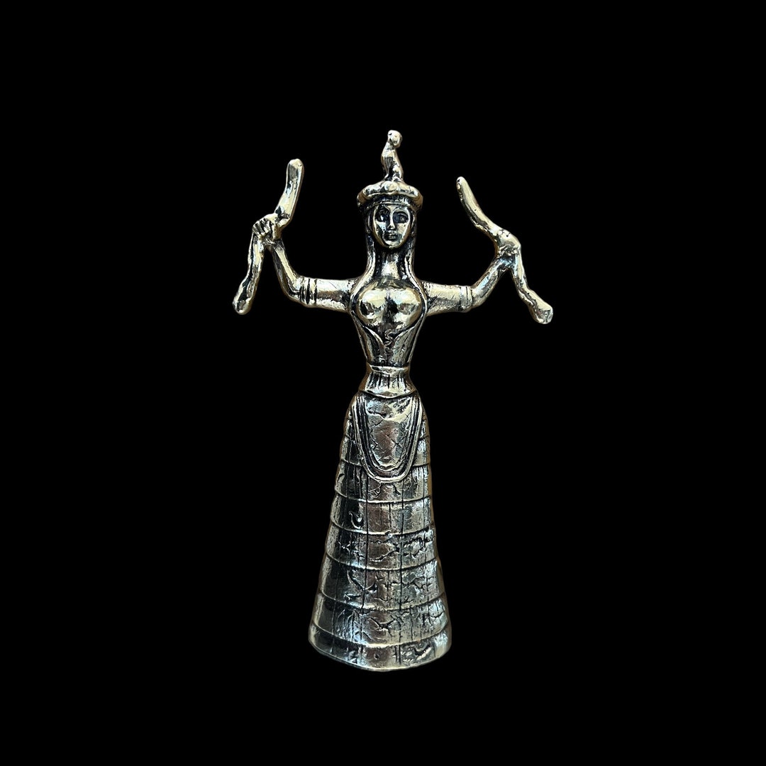 Minoan Snake Goddess Figurines, Bronze Metal Art Sculpture, Museum ...
