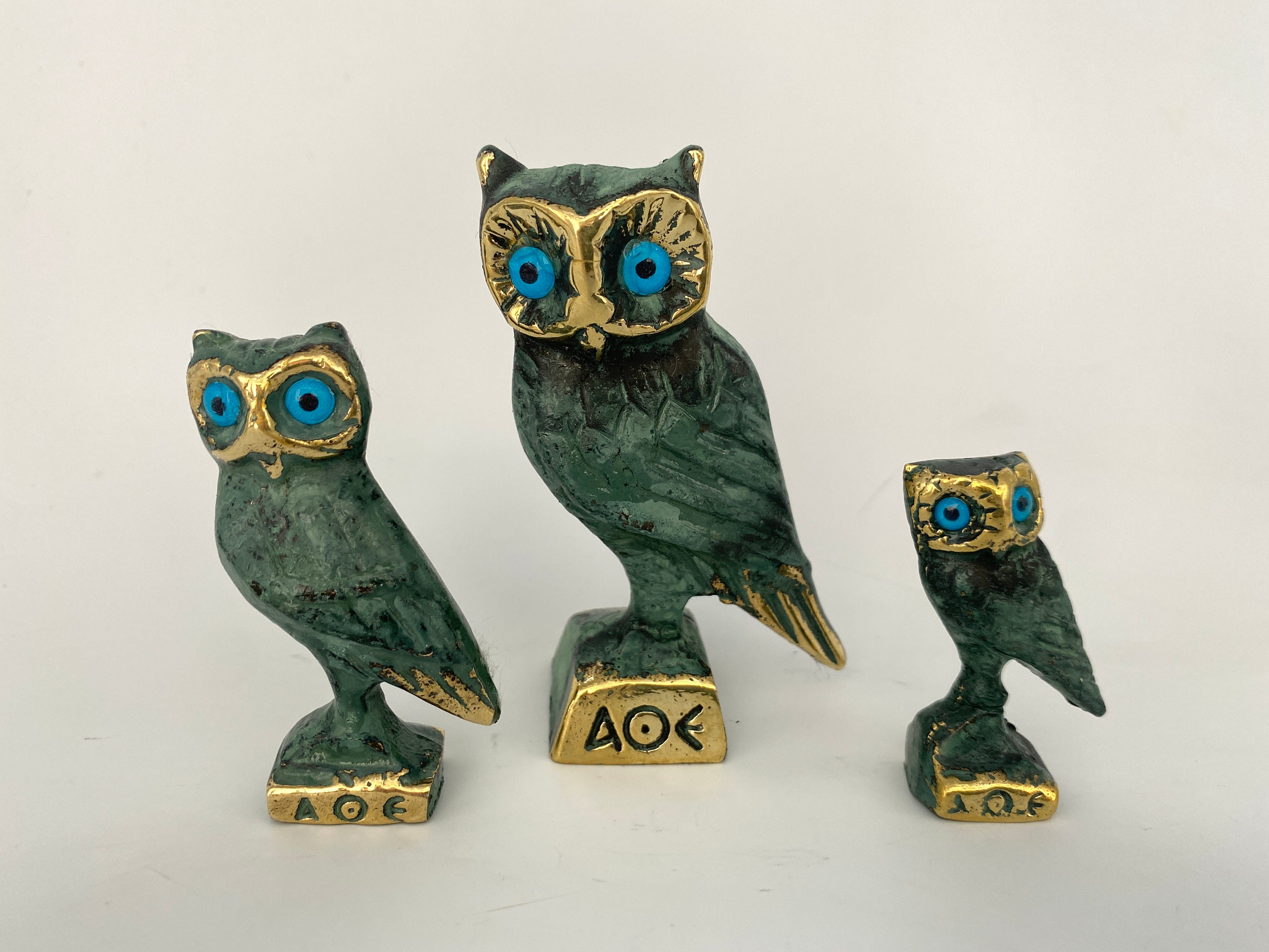 Bronze Set Owls of Athena Greek Symbol of Wisdom Metal Art - Etsy