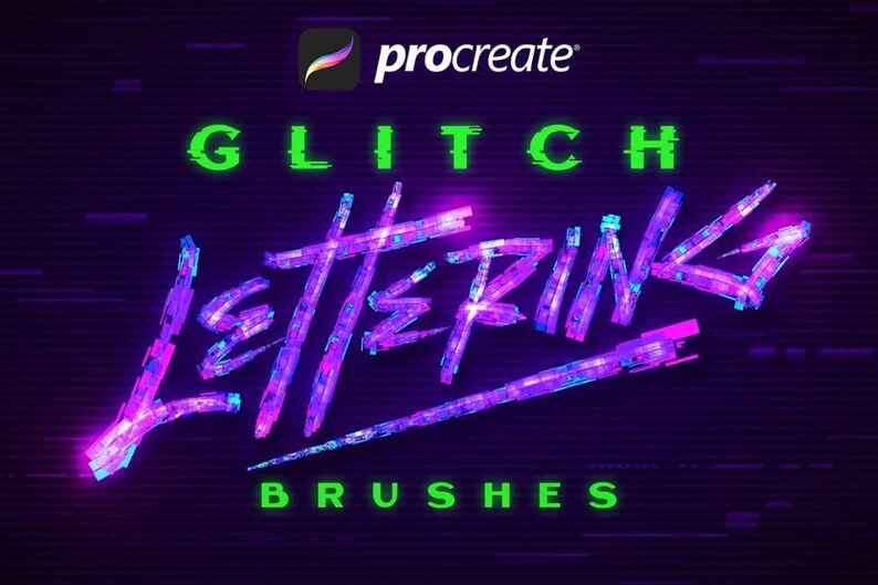 Procreate Glitch Lettering Brushes & Swatches, Neon Fonts, Procreate Calligraphy Font, Procreate ...