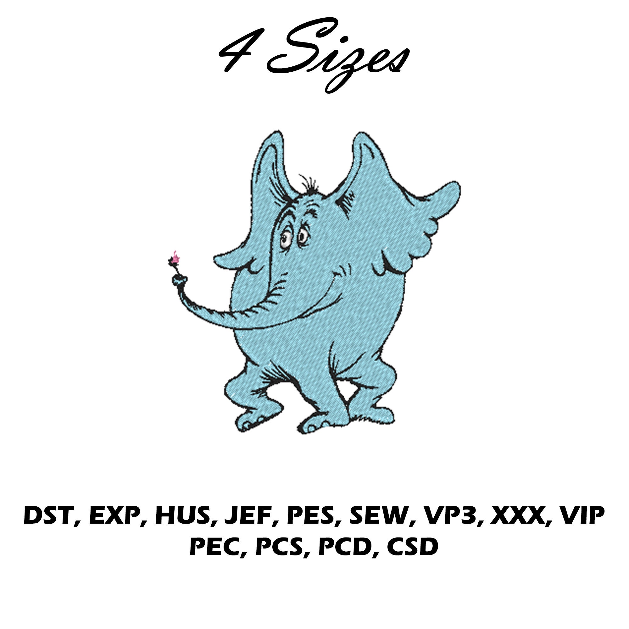 Dr Seuss Horton Embroidery Design, Bleu Elephant Animals Embroidery ...
