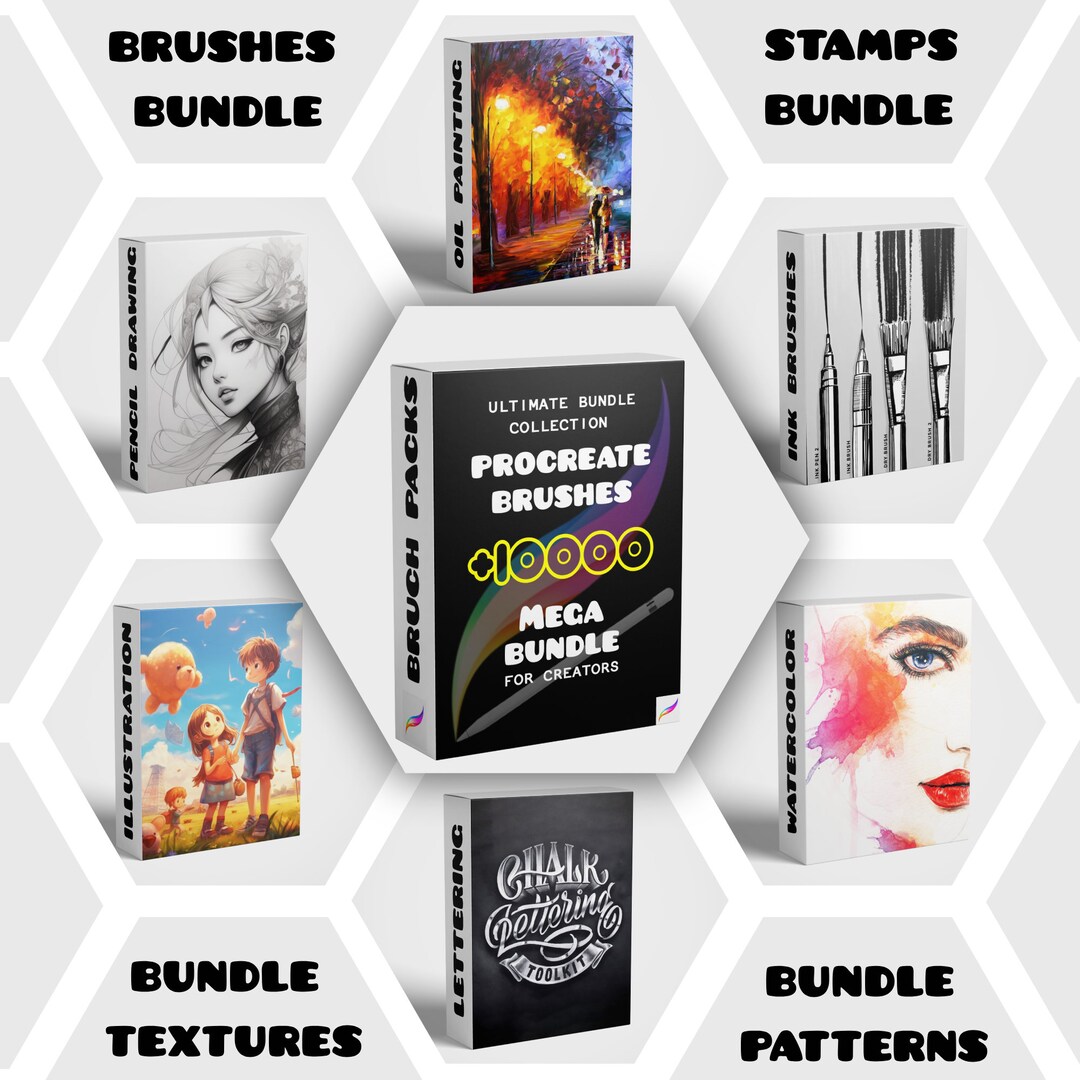 All in One 10000 Stamps, Brushes, Textures & Patterns for Procreate Ultimate Bundle Collection ...