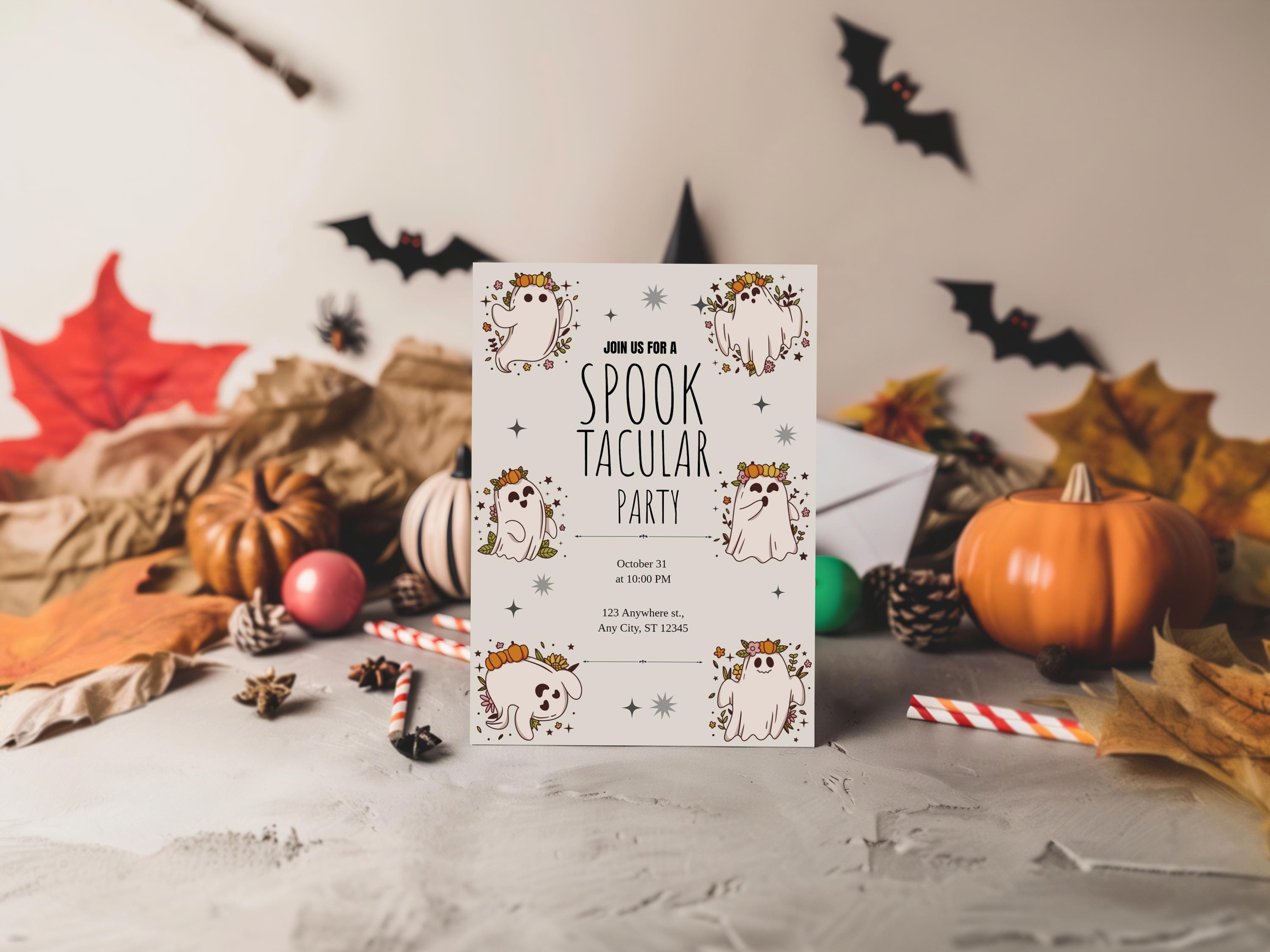 Editable Spook Tacular Cute Ghost Halloween Invitation Party ...