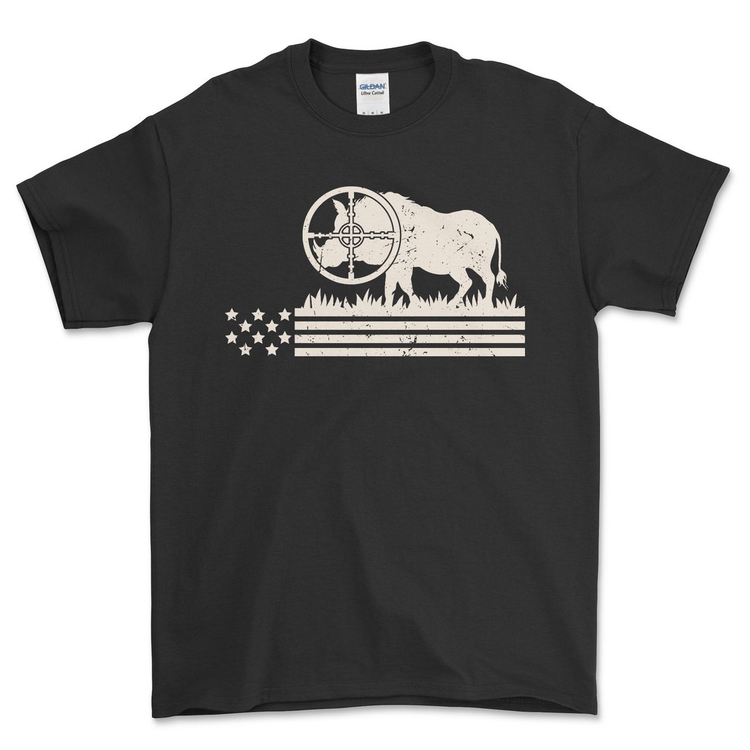 American Flag Rifle Hog Boar Pig Hunting T-shirt,man Hunting T-shirt ...