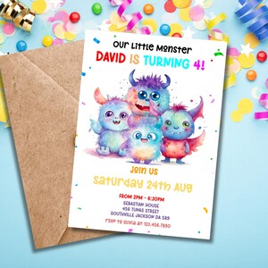 Editable Cute Monster Birthday Invitation Party, Jettemplate Template ...
