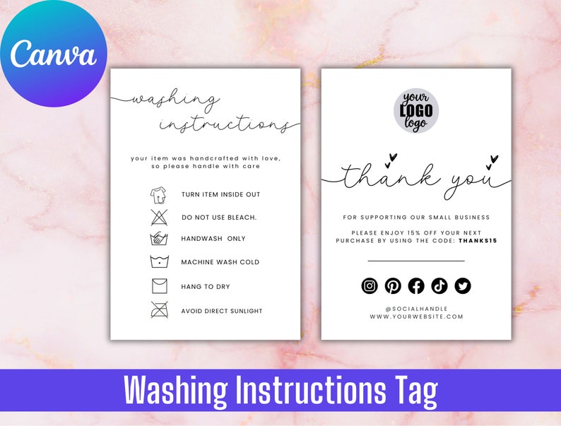 Editable Washing Instructions Tag , Canva Template, Small Business Wash ...