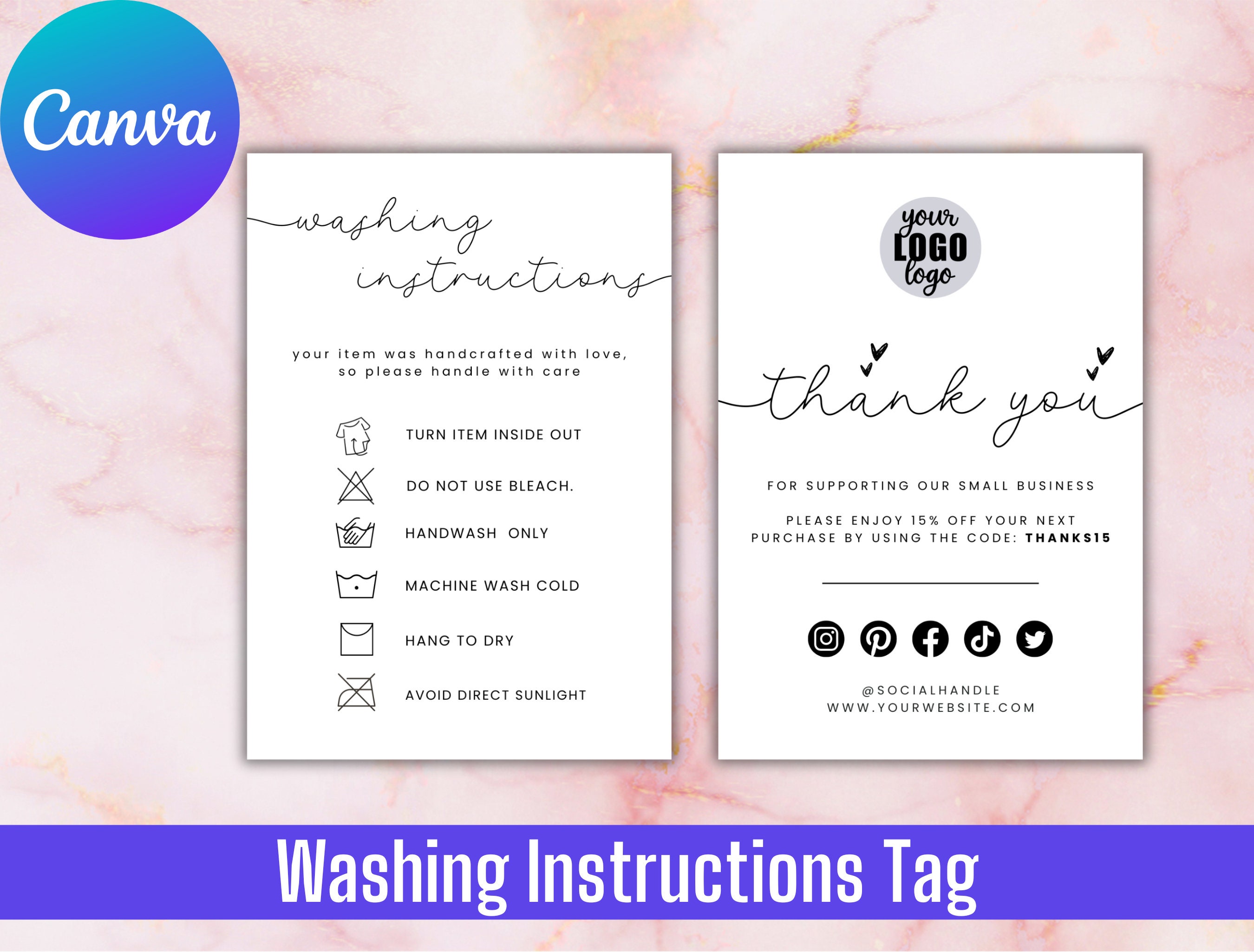 Editable Washing Instructions Tag , Canva Template, Small Business Wash ...