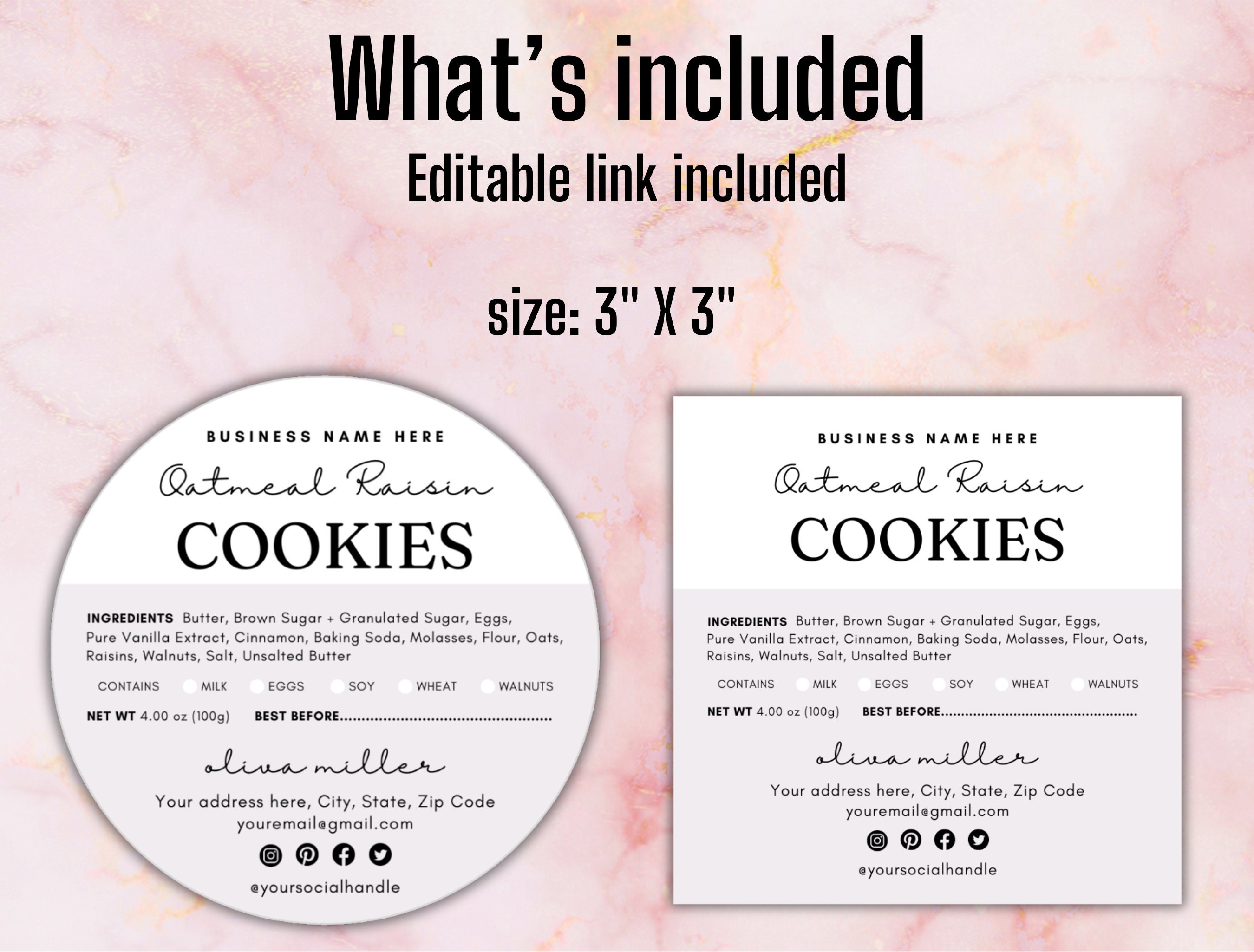Home Baked Goods Label, Canva Template, Cupcake Ingredient List ...