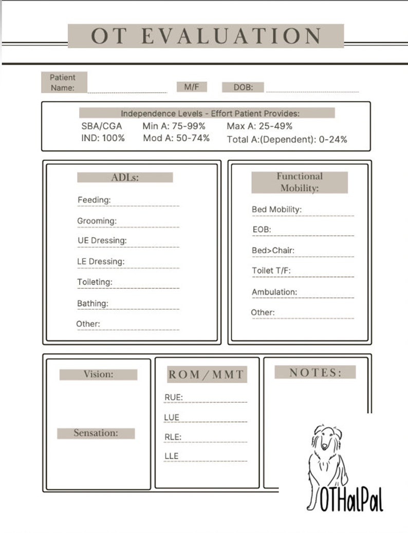 Occupational Therapy Evaluation Form (2-page PDF) | OT Patient ...