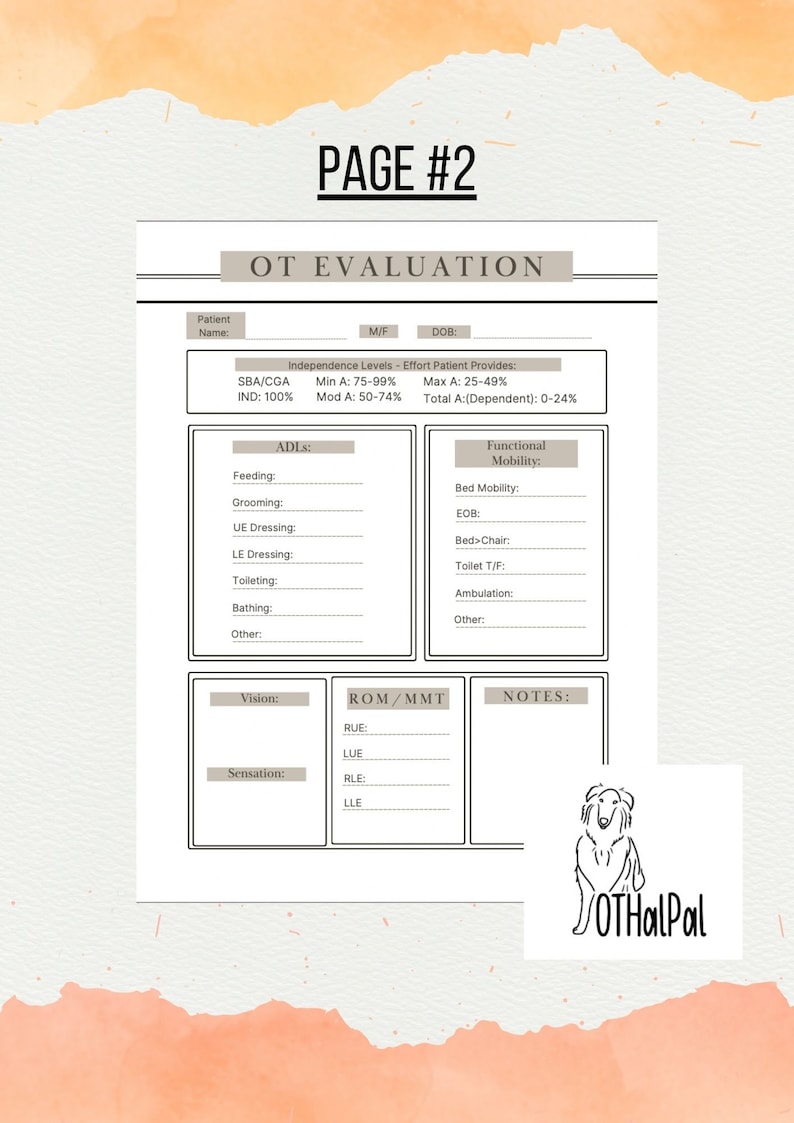 Occupational Therapy Evaluation Form (2-page PDF) | OT Patient ...