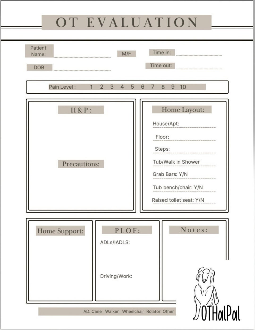 Occupational Therapy Evaluation Form (2-page PDF) | OT Patient ...